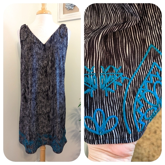 THML | Dresses | Thml Vintage Embroidered Striped Shift Dress Black ...